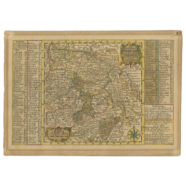 Antique Map of the Region of Halberstadt by Schreiber, 1749 For Sale at ...