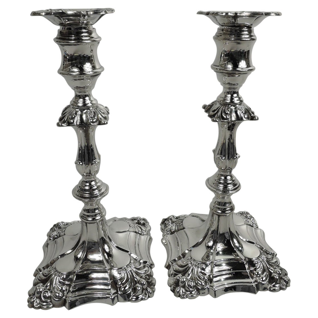 Rococo Silver Candlesticks by Alexander Johnson For Sale at 1stDibs