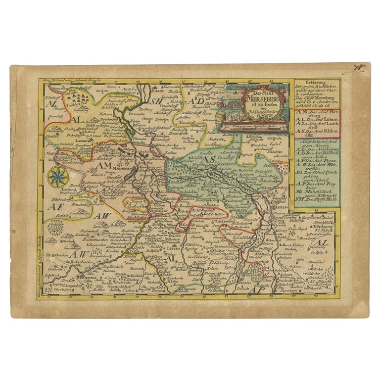 Antique Map of the Region of Merseburg by Schreiber, 1749 For Sale at ...