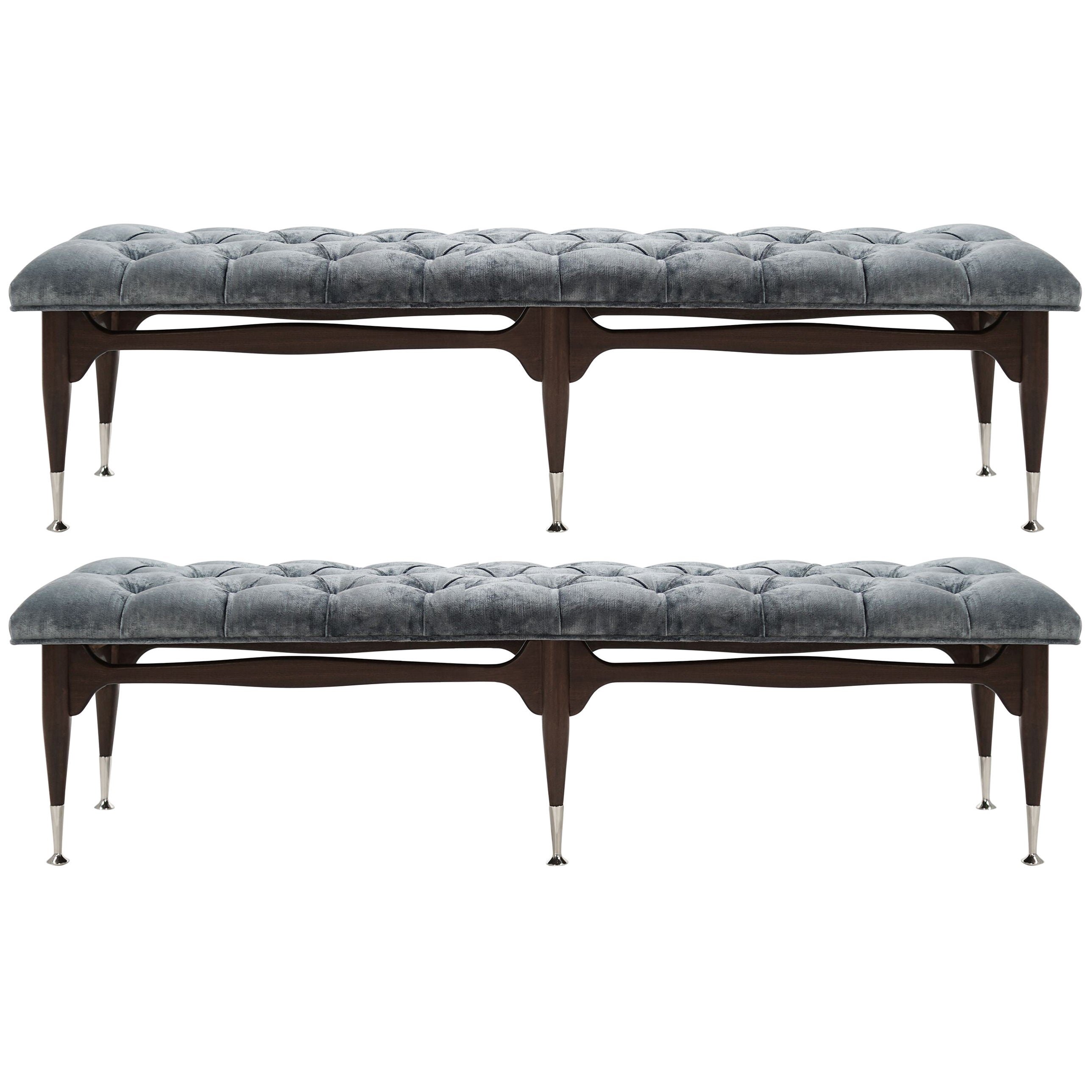 Tufted Leather and Brass 1950s Italian Bench at 1stDibs