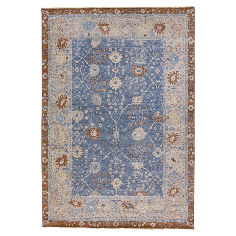Blue Apadana's Artisan Collection Handmade Allover Designed Wool Rug ...