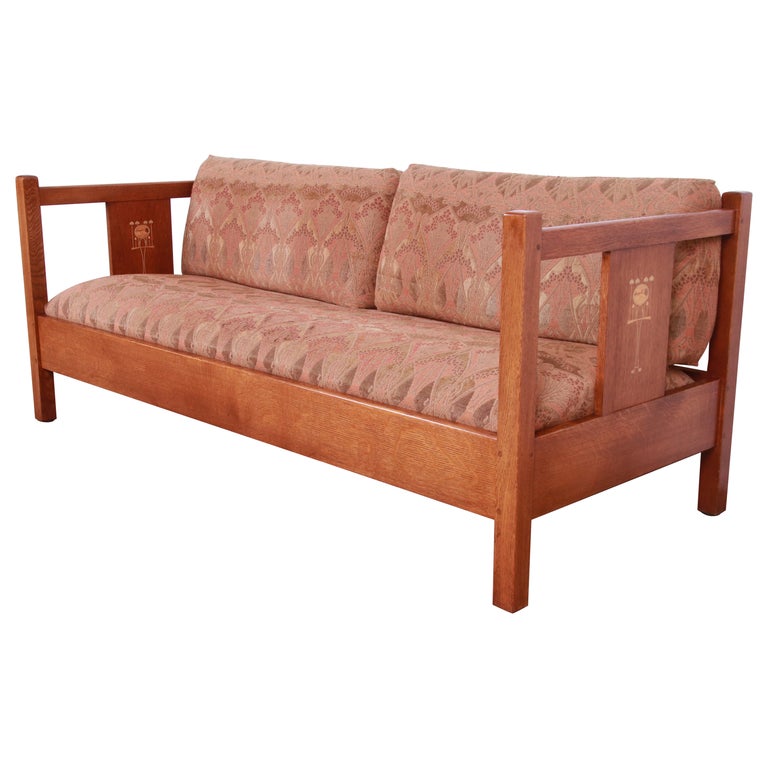 Stickley Harvey Ellis Collection Arts and Crafts Inlaid Solid Oak Sofa ...