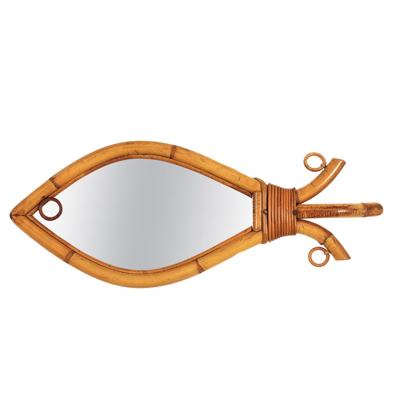 French Rattan Bamboo Fish Shaped Mirror, 1950s at 1stDibs