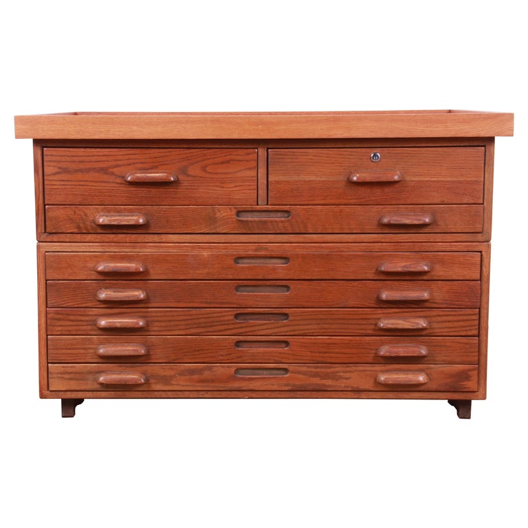 Vintage Arts and Crafts Oak Architect's Blueprint Flat File Cabinet by ...