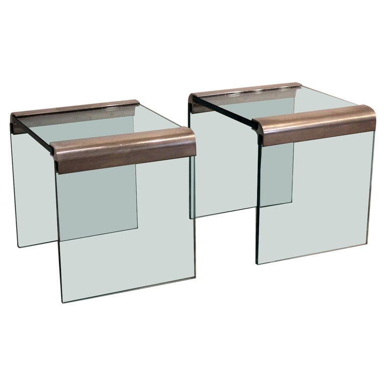 Pair of Mid Century Modern Pace Chrome and Glass Waterfall Side End ...