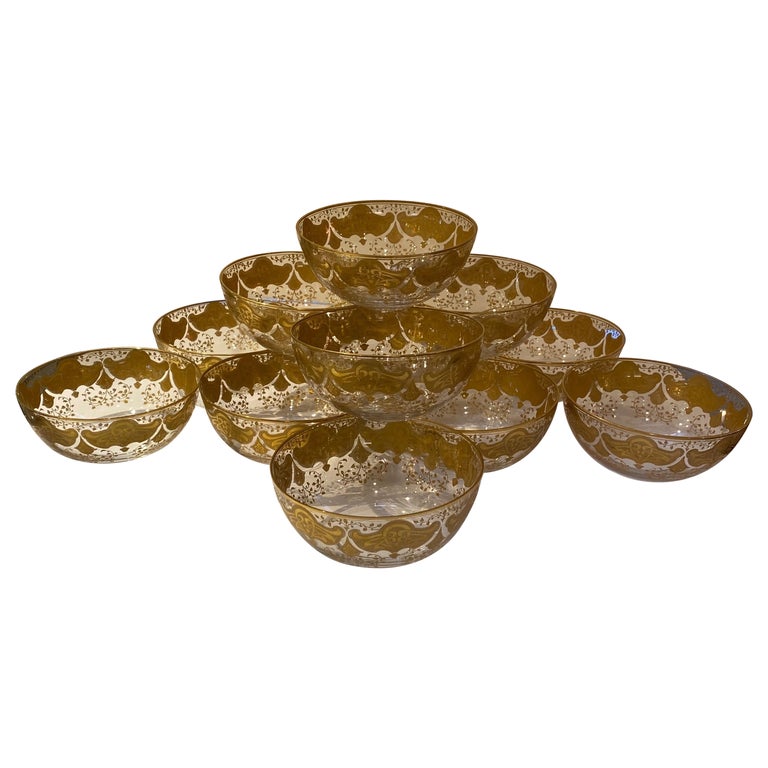 Set of 12 Hand Gilt Decorated Finger Bowls by Moser at 1stDibs