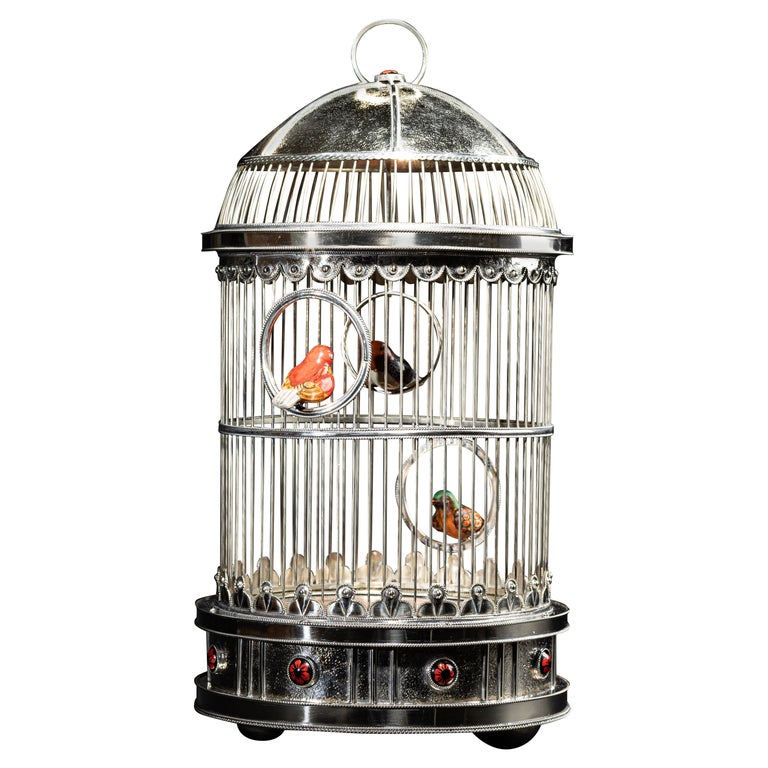 Alpaca White Metal Ceramic Bird Cage, One of a Kind at 1stDibs