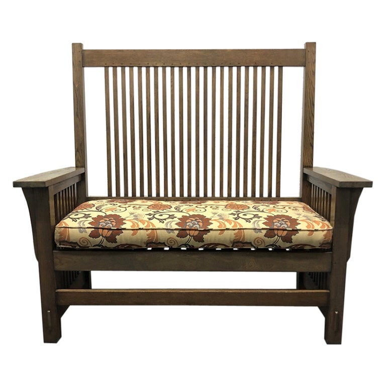 L and J.G. Stickley Oak Arts and Crafts Mission Bench For Sale at ...