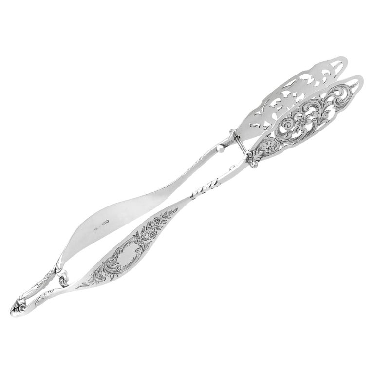 Antique Victorian Sterling Silver Serving Tongs For Sale at 1stDibs