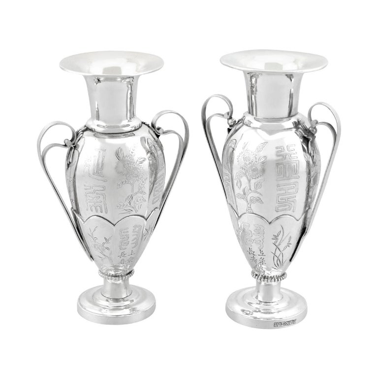 Antique Chinese Export Silver Vases For Sale at 1stDibs
