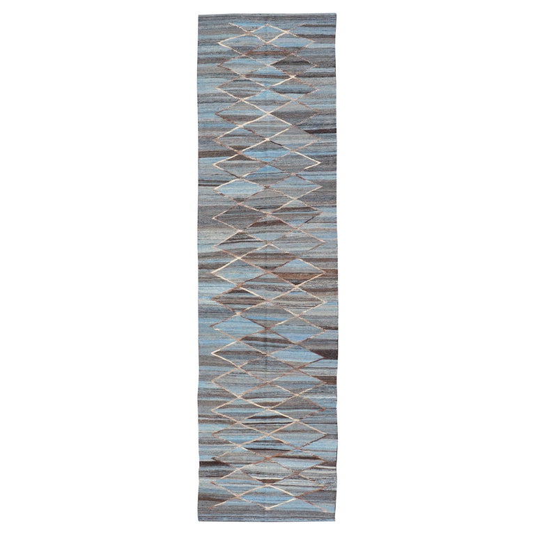 Modern Hand-Woven Flatweave Kilim in Wool with Sub-Geometric Diamond ...