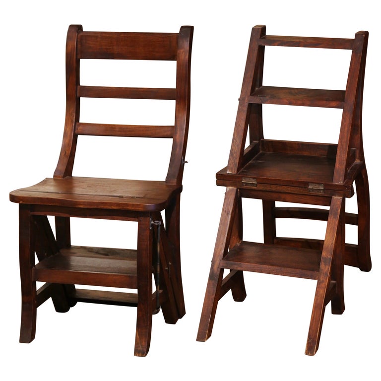 Vintage French Country Carved Oak Metamorphic Folding Chair Step Ladder ...