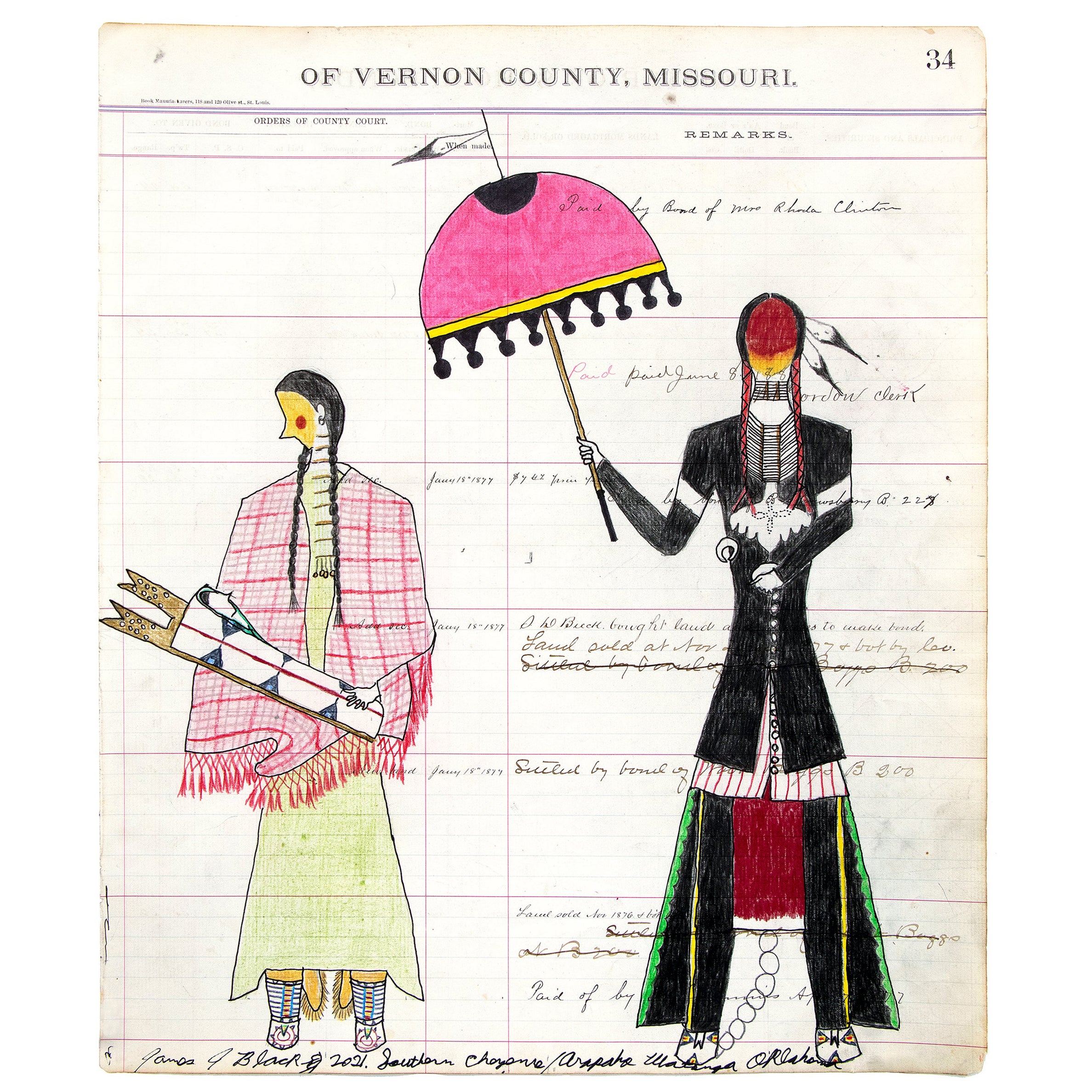 Untitled "Cheyenne Woman and Man with Baby in Cradle", Ledger Art ...