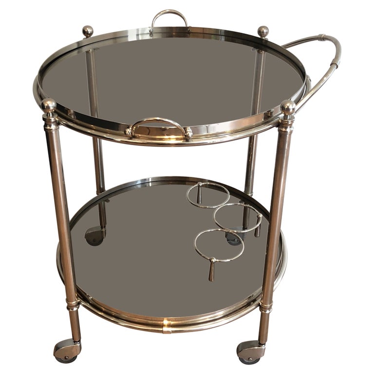 Round Silver Plated Metal Drinks Trolley For Sale at 1stDibs