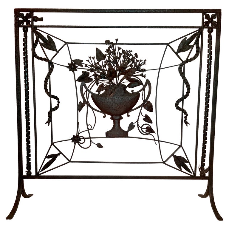Antique French Wrought Iron Fire Screen, Circa 1890 For Sale at 1stDibs