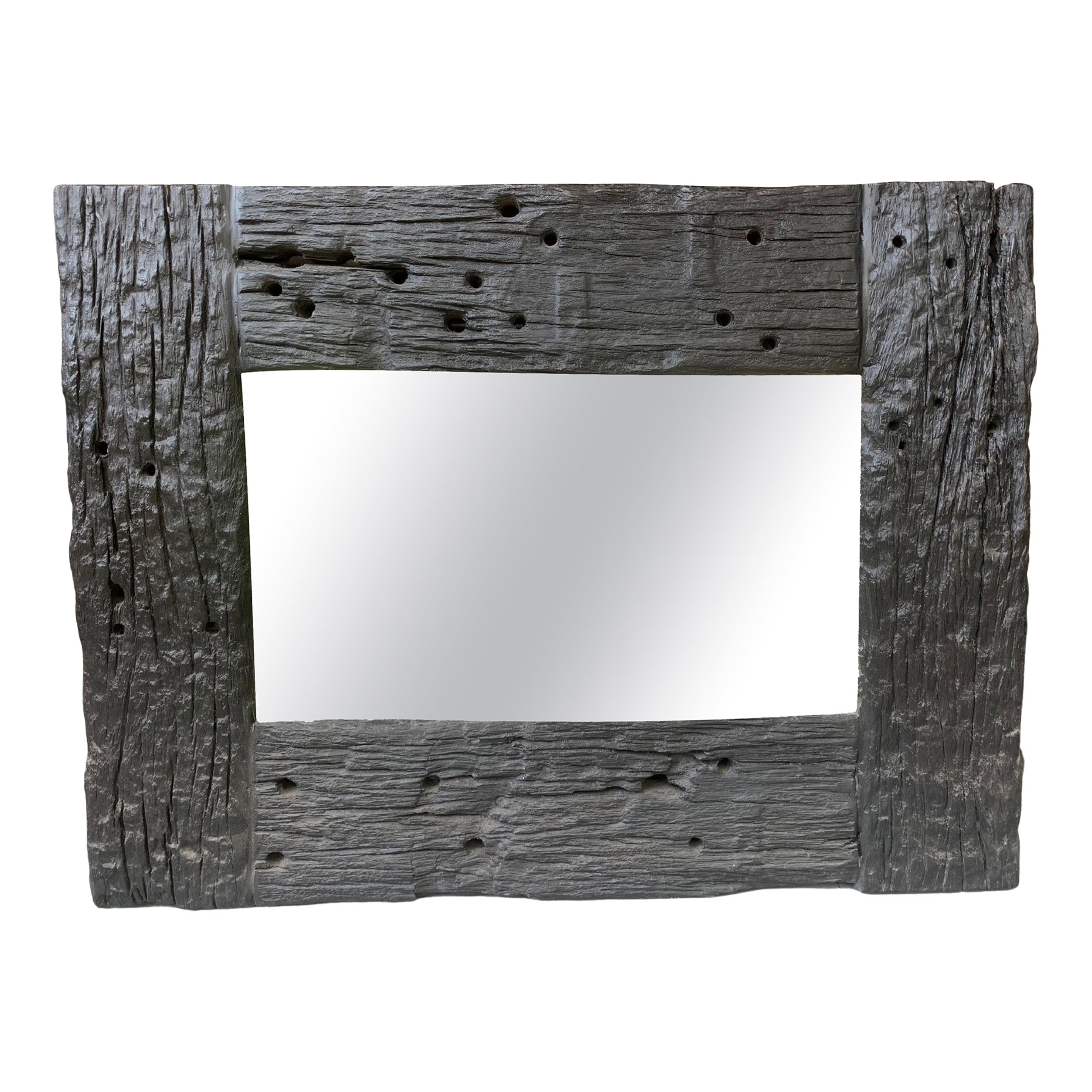 Geometric framed burl-wood mirror at 1stDibs
