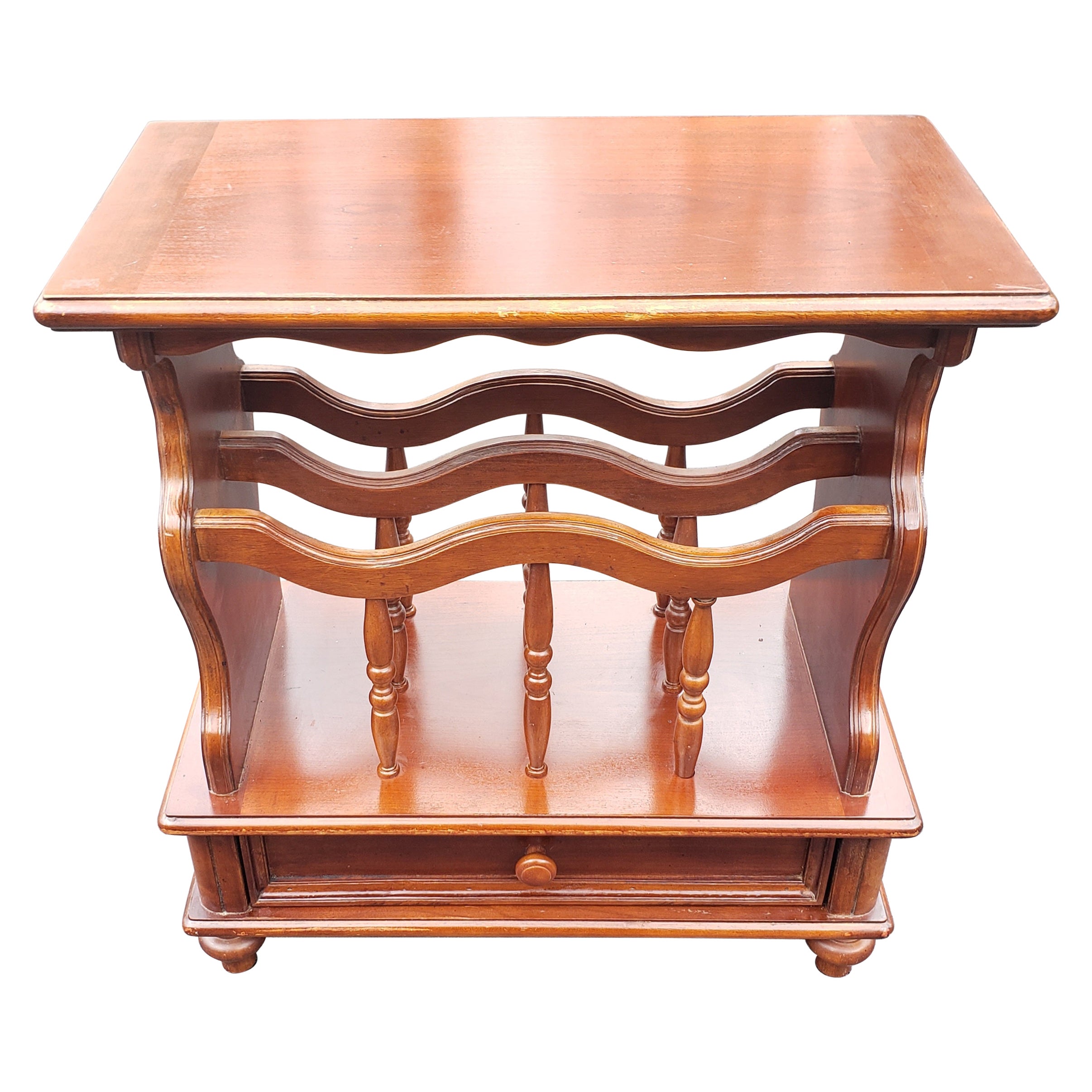 19th Century Walnut Inlay Magazine Table W/ Drawer For Sale at 1stDibs