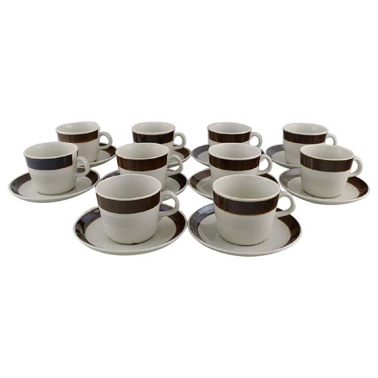 Hertha Bengtsson for Rörstrand, 10 Koka Coffee Cups with Saucers For ...