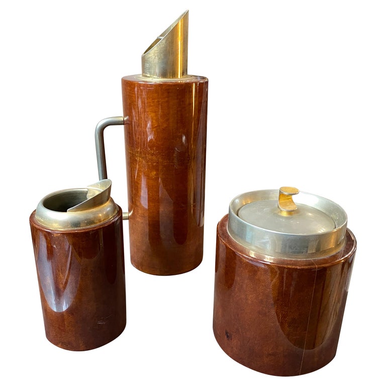 1960s Iconic Mid-Century Modern Goatskin and Brass Cocktail Set by Aldo ...