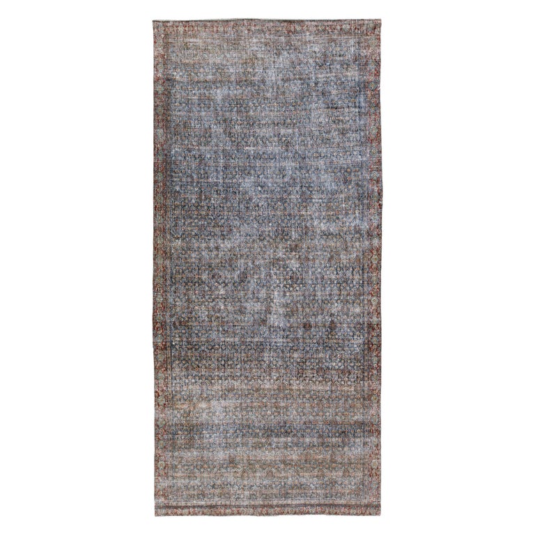 Antique Malayer Handmade Allover Floral Pattern Blue Wool Runner For ...