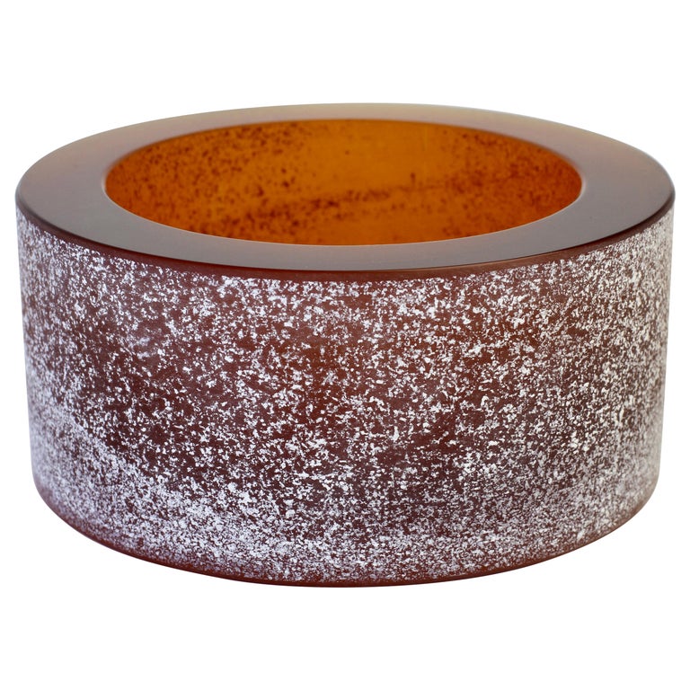 Seguso Vintage Thick Round Amber 'Scavo' Murano Glass Bowl or Ashtray ...