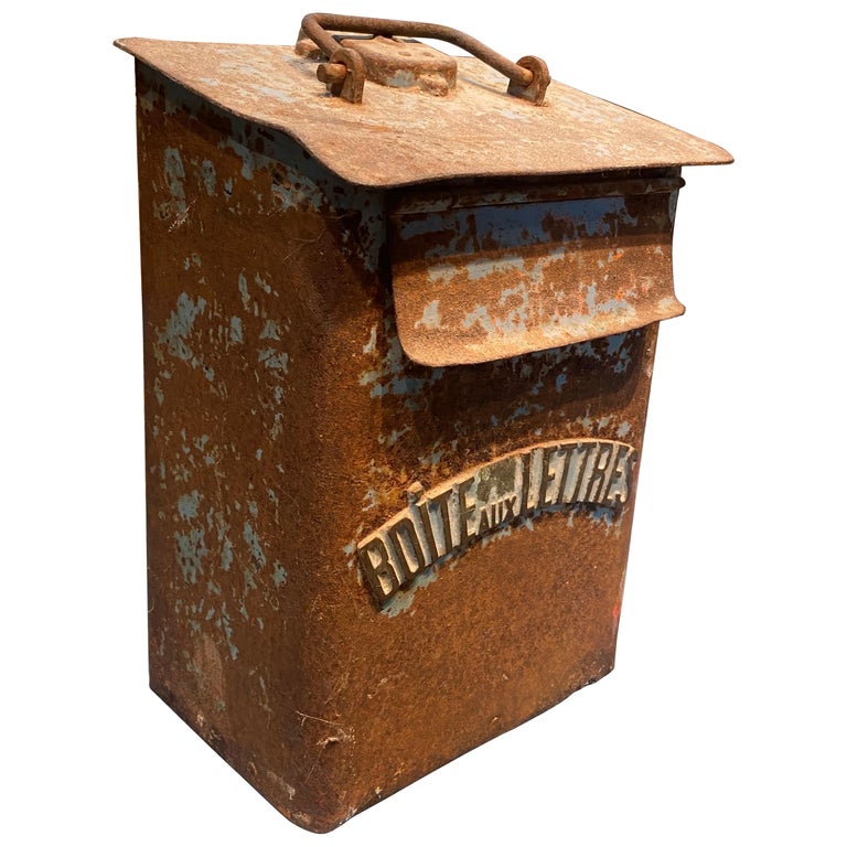 20th Century French Rusty Metal Blue Post Box For Sale at 1stDibs