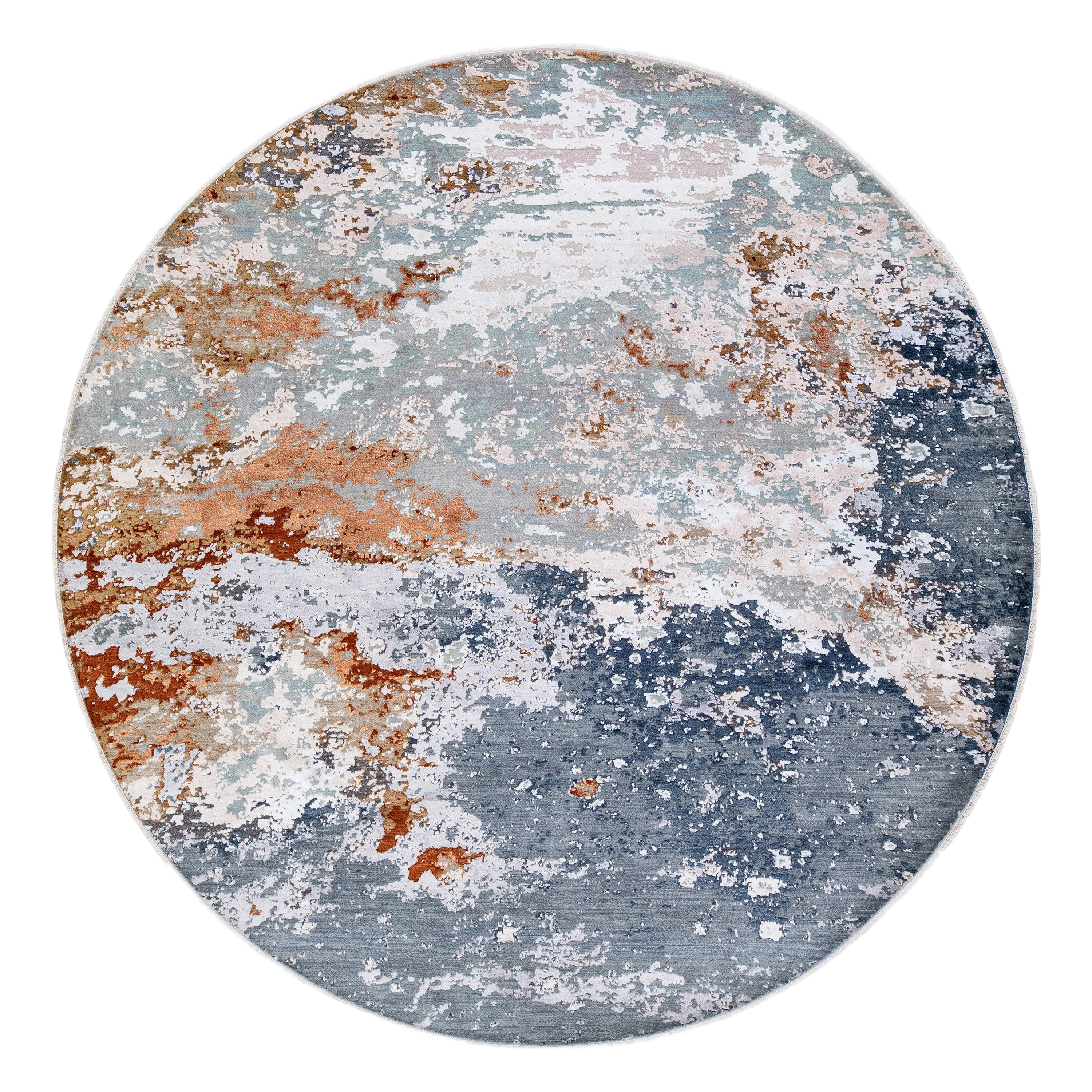 Modern Wool and Silk Rug with Teal and Gray Abstract Design For Sale at ...