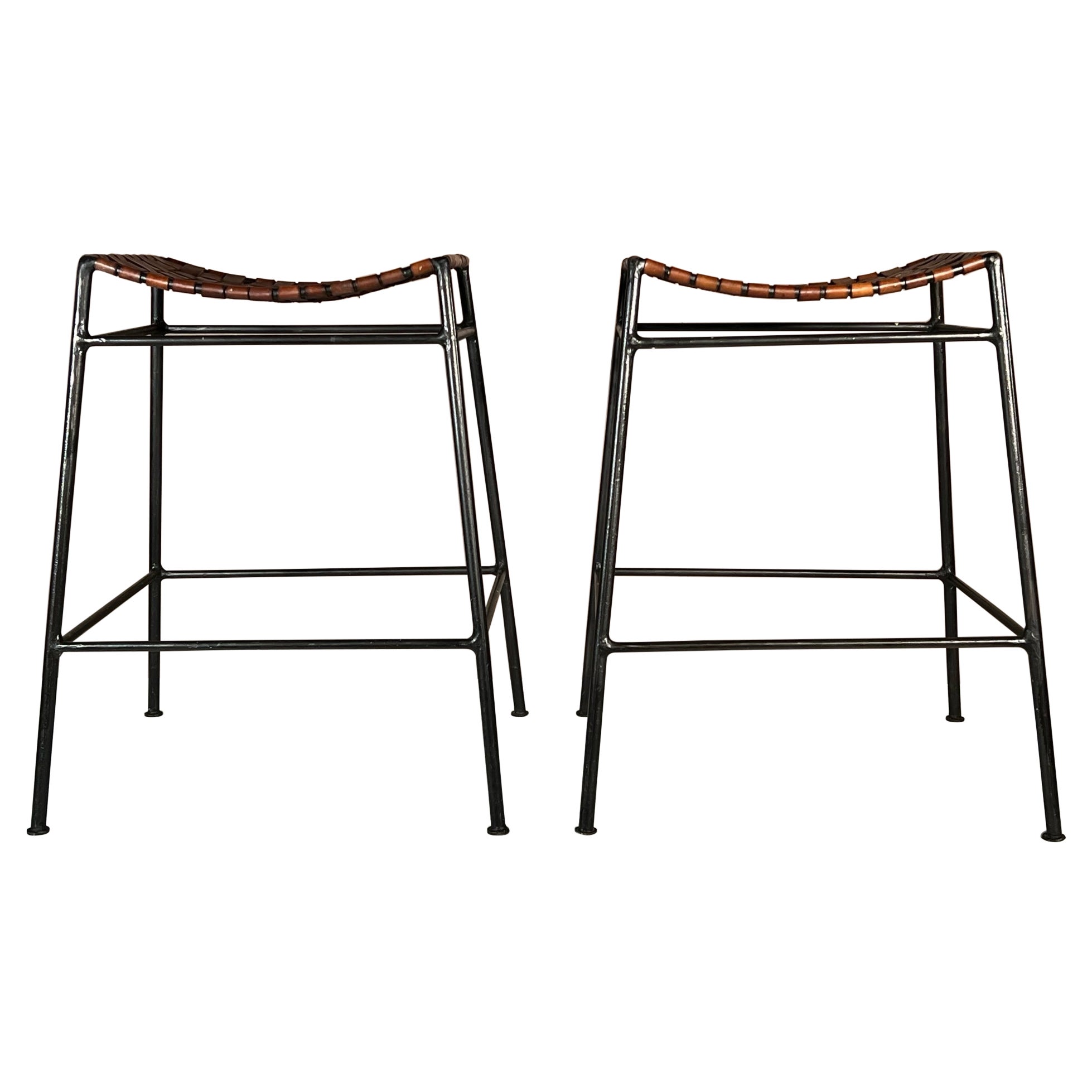 French Wrought Iron Bar Stools, 1950 in the Manner of Mategot at 1stDibs