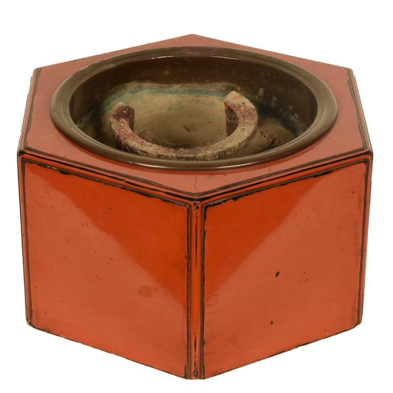 Antique Japanese Hexagonally Shaped Negoro Lacquer Hibachi, Edo Period ...