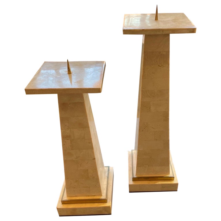Maitland Smith Tessellated Stone Candlesticks For Sale at 1stDibs