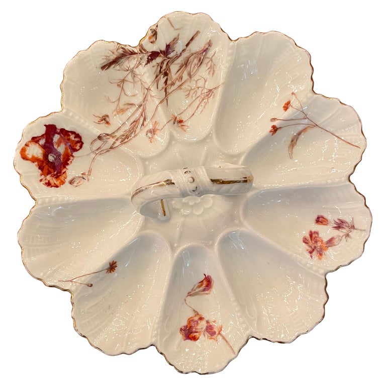 Antique French "M. and R. Limoges" Hand-Painted Porcelain Oyster Server ...
