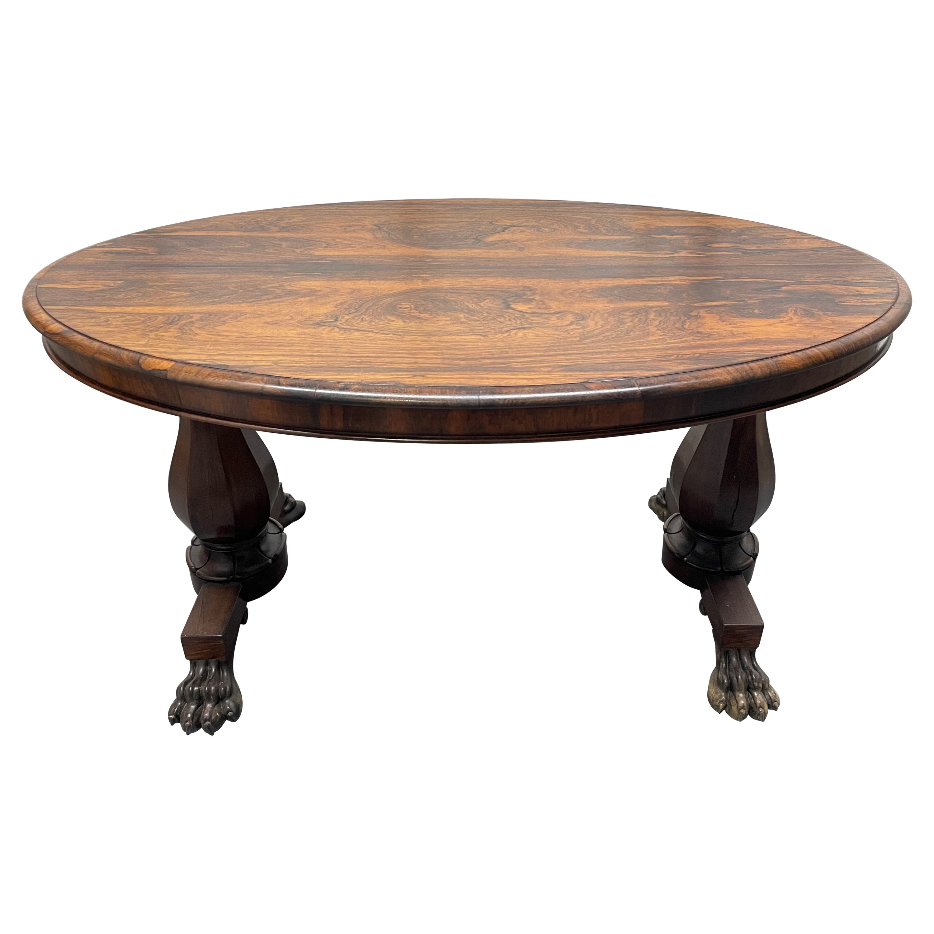 19th Century English Rosewood Center Table with Pedestal Base and Paw ...