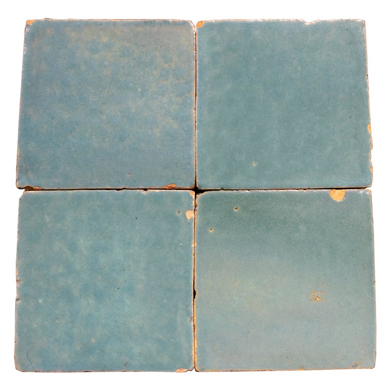 Handmade Glazed Zelige Tile in Light Blue Colour For Sale at 1stDibs