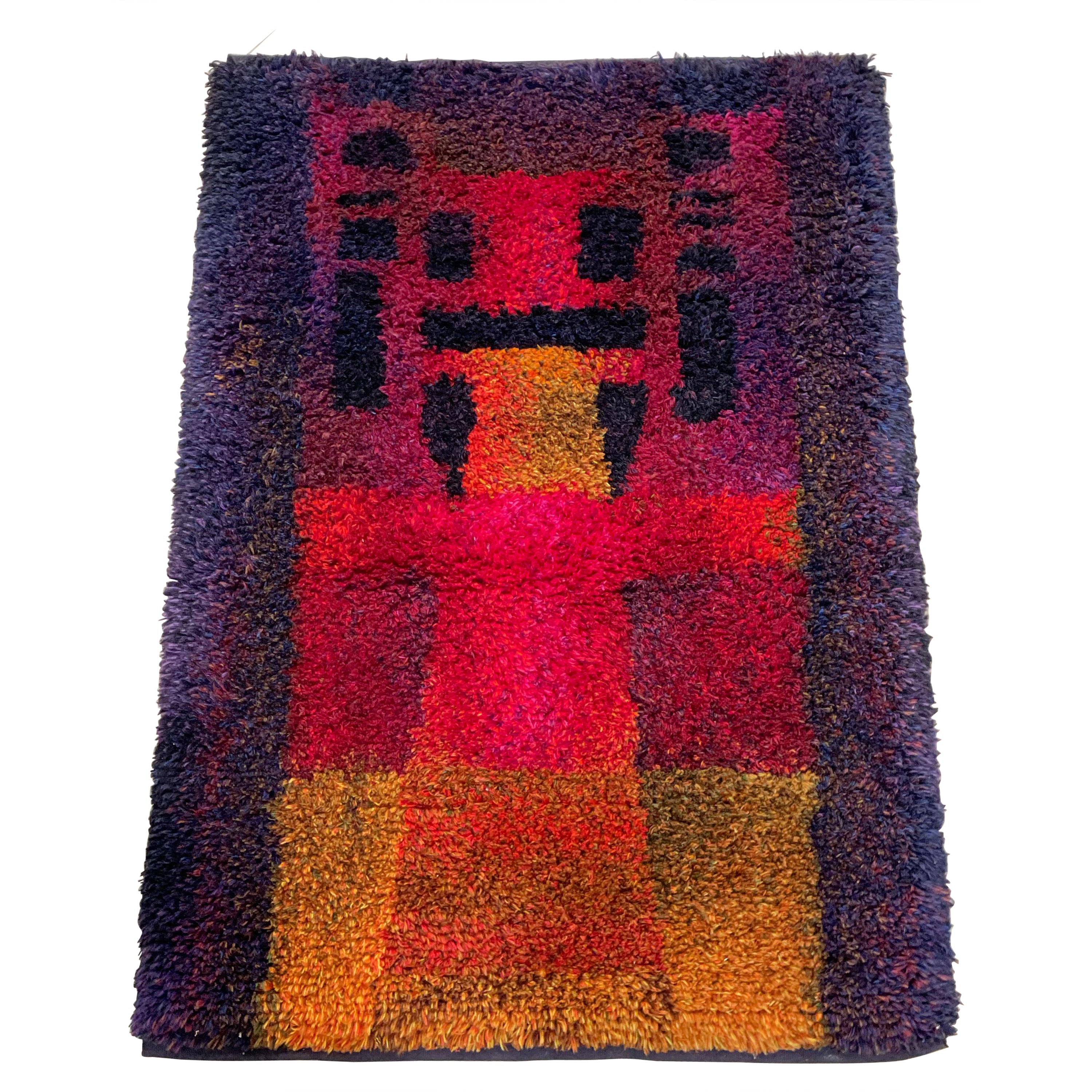 Midcentury Scandinavian Blue Rya Rug at 1stDibs