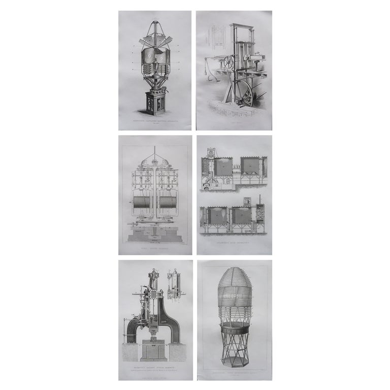Set of 6 Original Antique Technical Prints, Engines / Machines, C.1850 ...