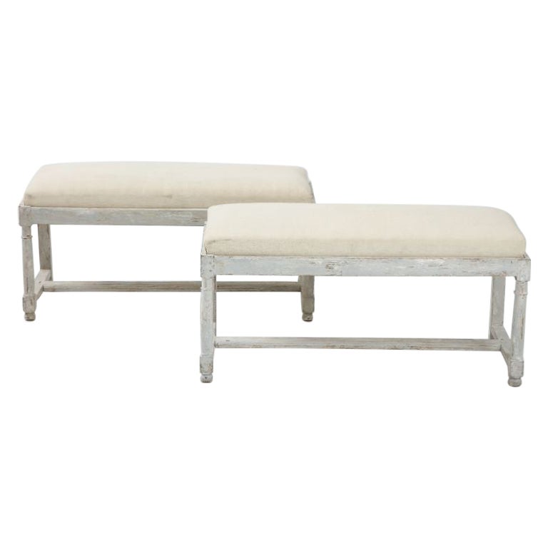 Pair of French Country Painted Benches at 1stDibs