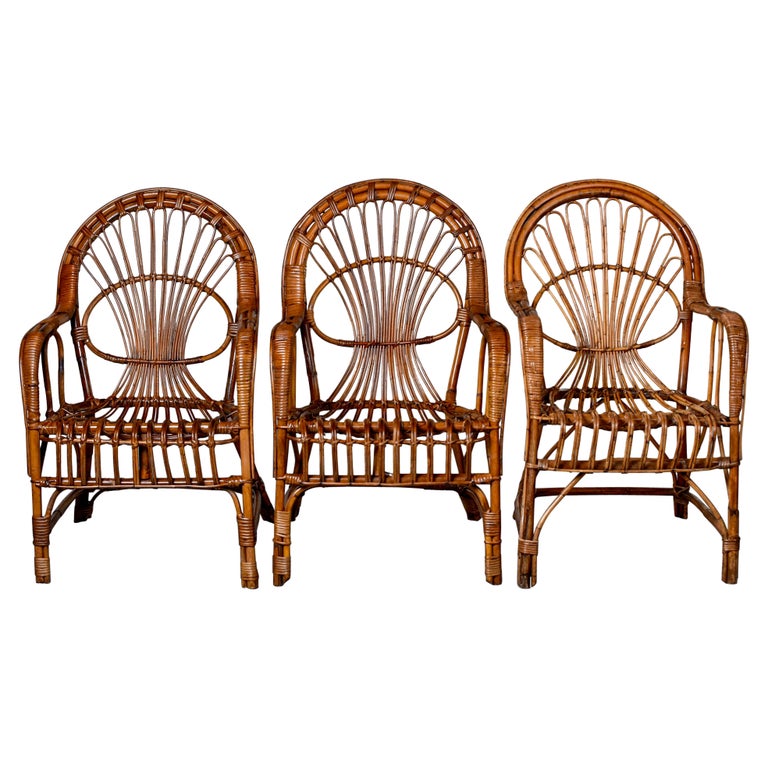 Set of Three Vintage English Wicker Arm Chairs at 1stDibs