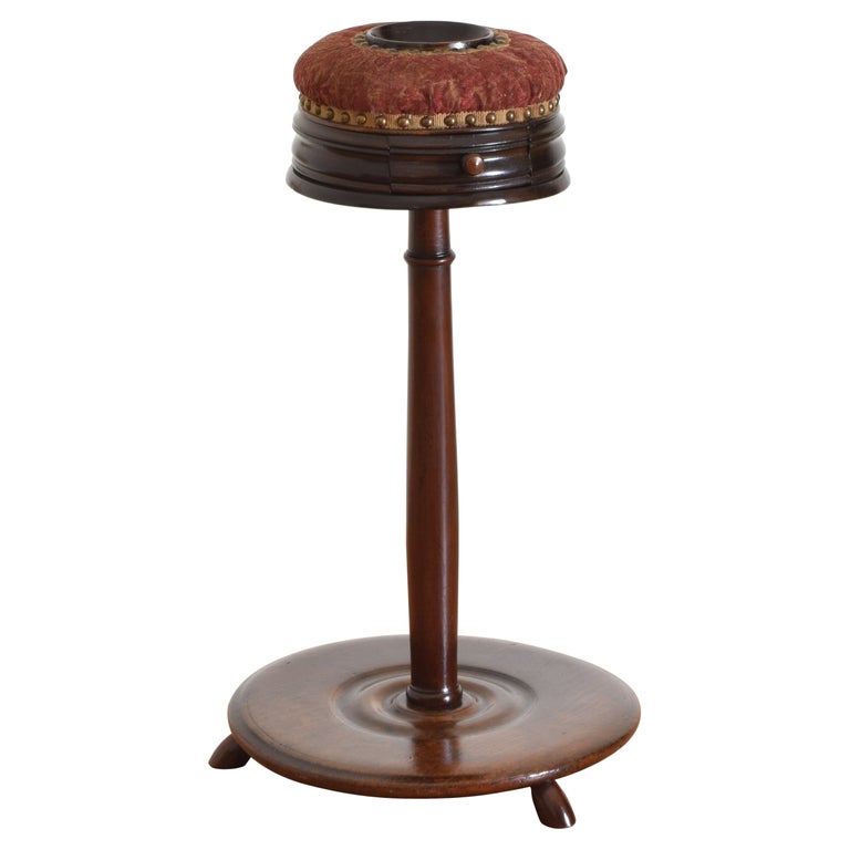 French Turned Walnut and Velvet Upholstered 1-Drawer Pipe Stand, Mid ...