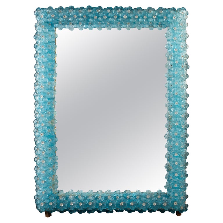 Delicious Aquamarine Blu Flower Murano Glass Mirror 1970' For Sale at ...