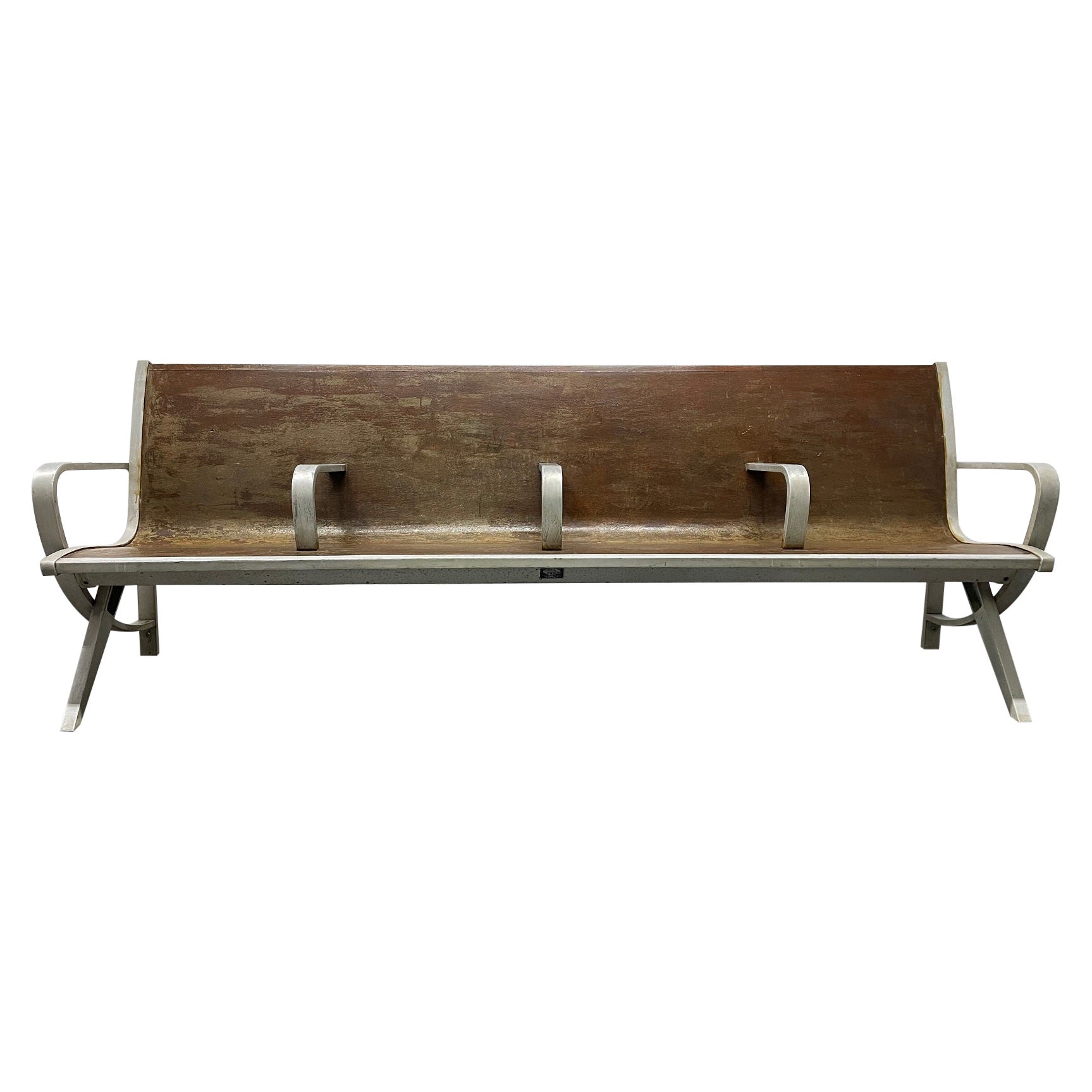 Italian MId-Century Three Seater Walnut And Ebonized Cowhide Bench at ...