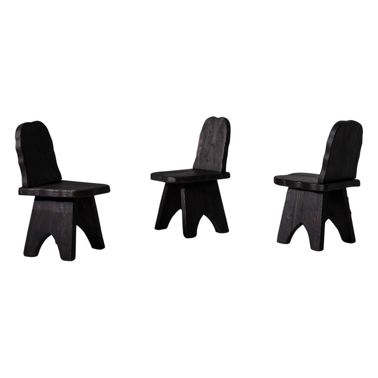 Dark Stained Pine Wooden Low Chairs, Four Available at 1stDibs
