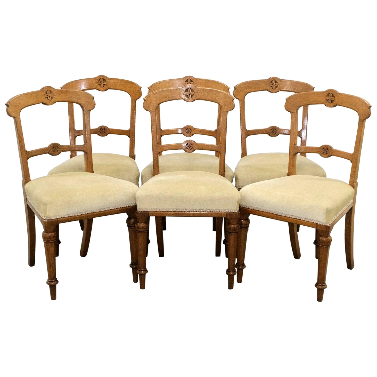 Set of Six Large Hand Carved Medieval Gothic Style Arched Back Dining ...