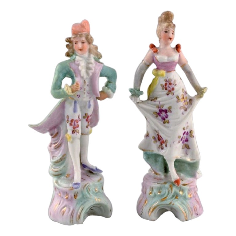 Two German Antique Porcelain Figurines, Rococo Couple, 19th Century at ...