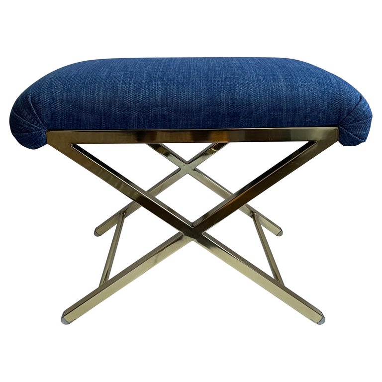 1970s Polished Brass X-Base Bench For Sale at 1stDibs