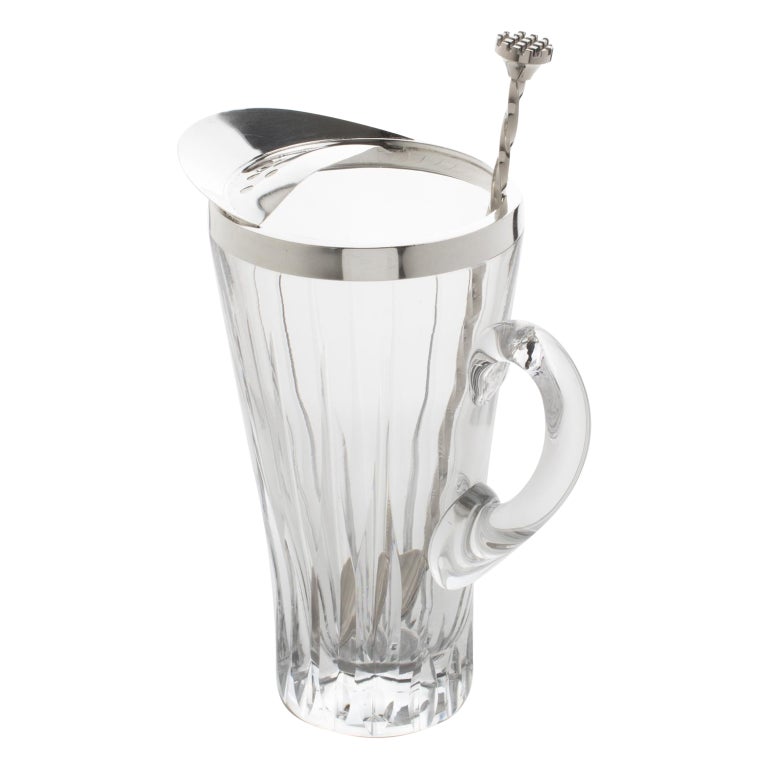 Silver Plate and Crystal Barware Cocktail Martini Pitcher with Stirrer ...