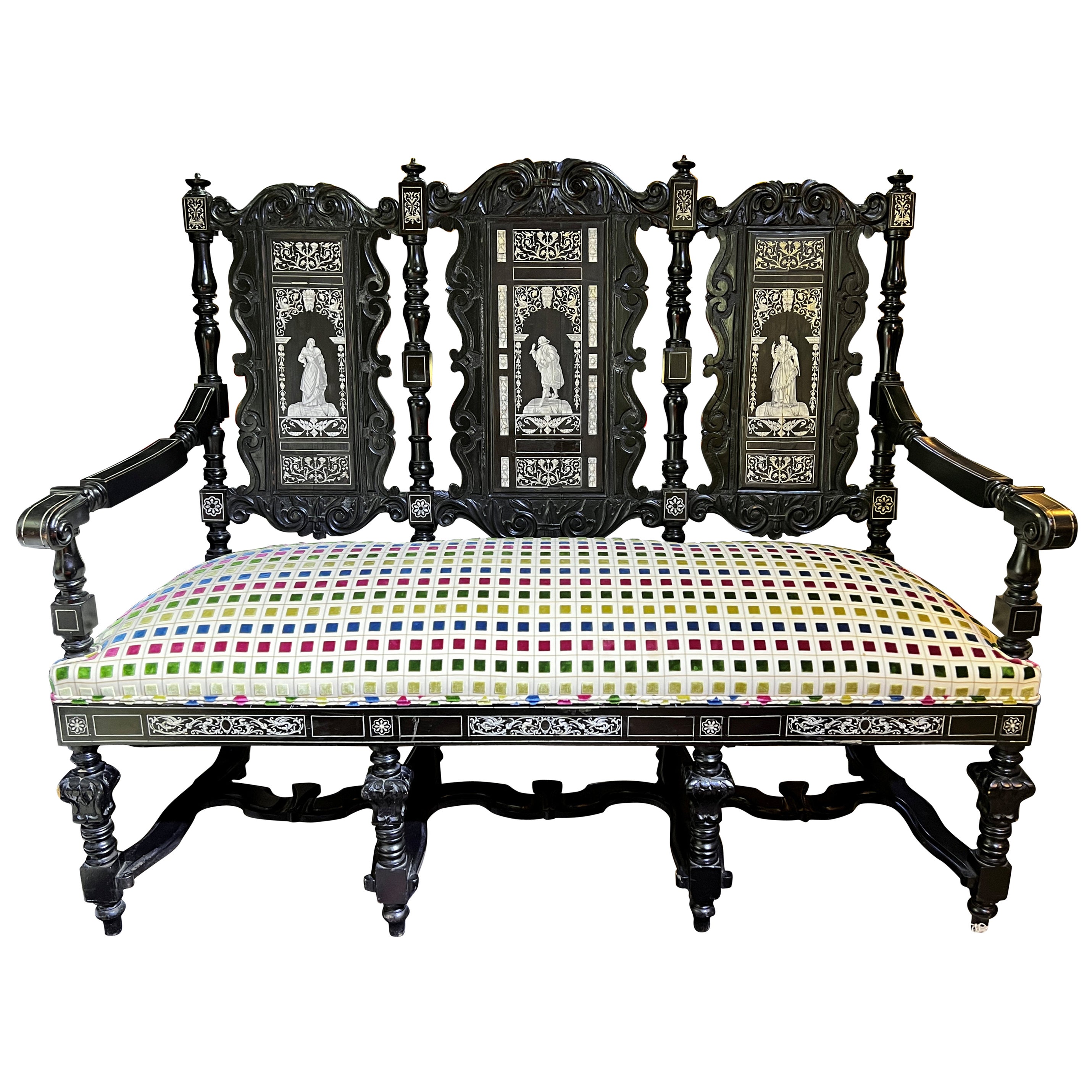Dutch Renaissance Revival Period Inlaid Settee at 1stDibs