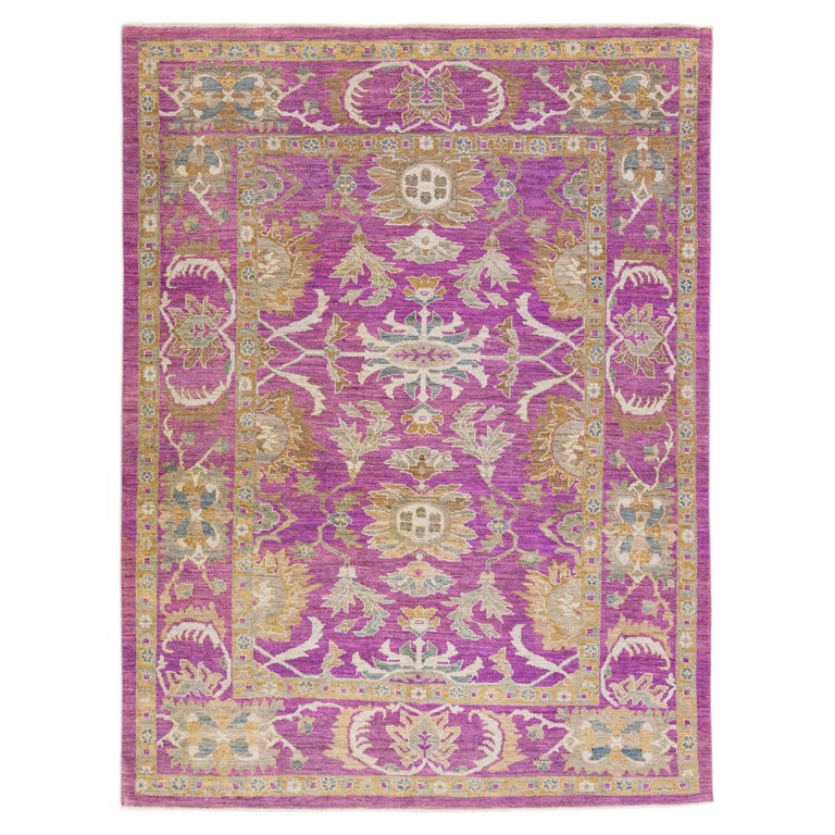 Purple Modern Mahal Handmade Allover Designed Wool Rug For Sale at 1stDibs