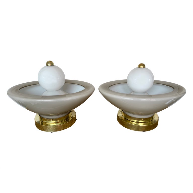 Contemporary Pair of Brass Murano Glass Fountain Lamps, Italy For Sale ...