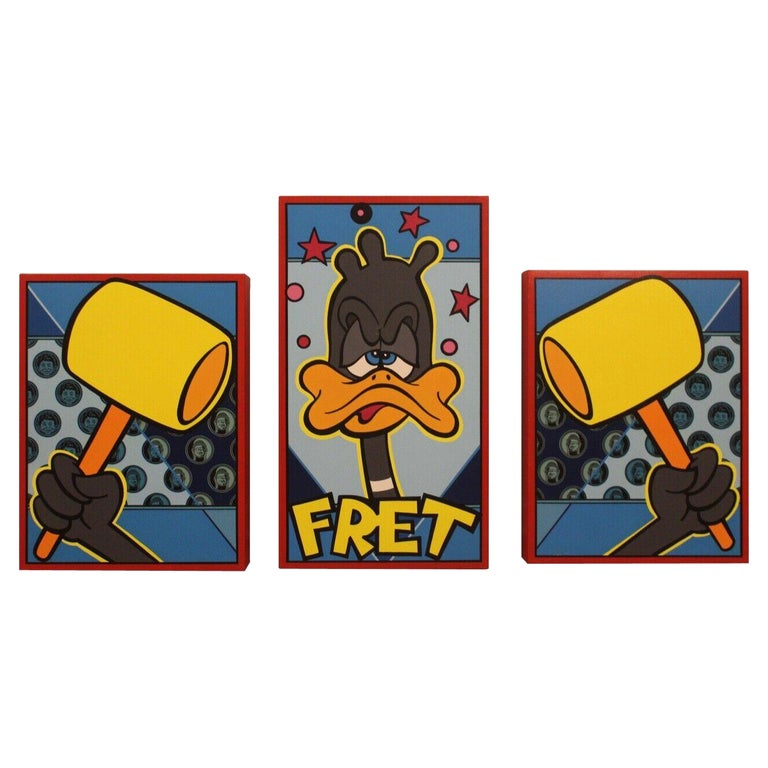 Contemporary Modern Daffy Dukk-Ha Acrylic on Canvas Triptych by Bob ...
