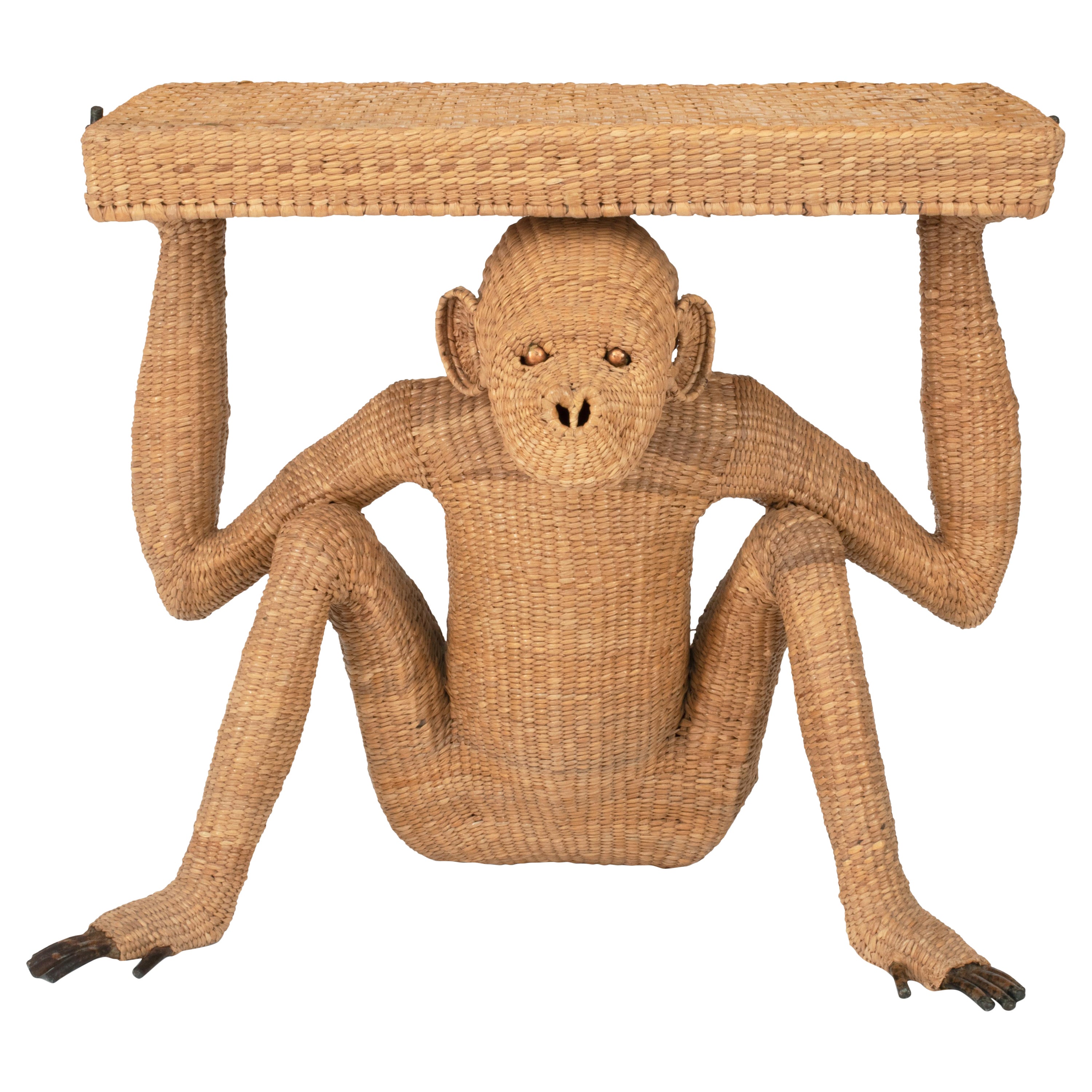 Reeded Bamboo and Woven Rattan Open Shelf Console Table at 1stDibs